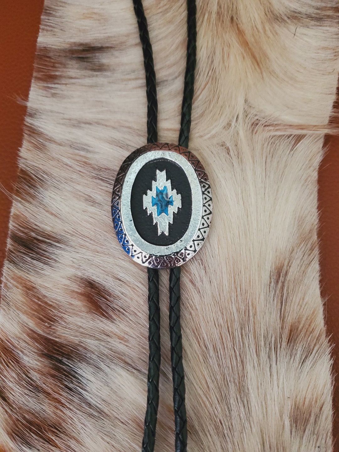 Western Bolo Tie With Silver Concho Southwest Design Centerpiece, Black ...