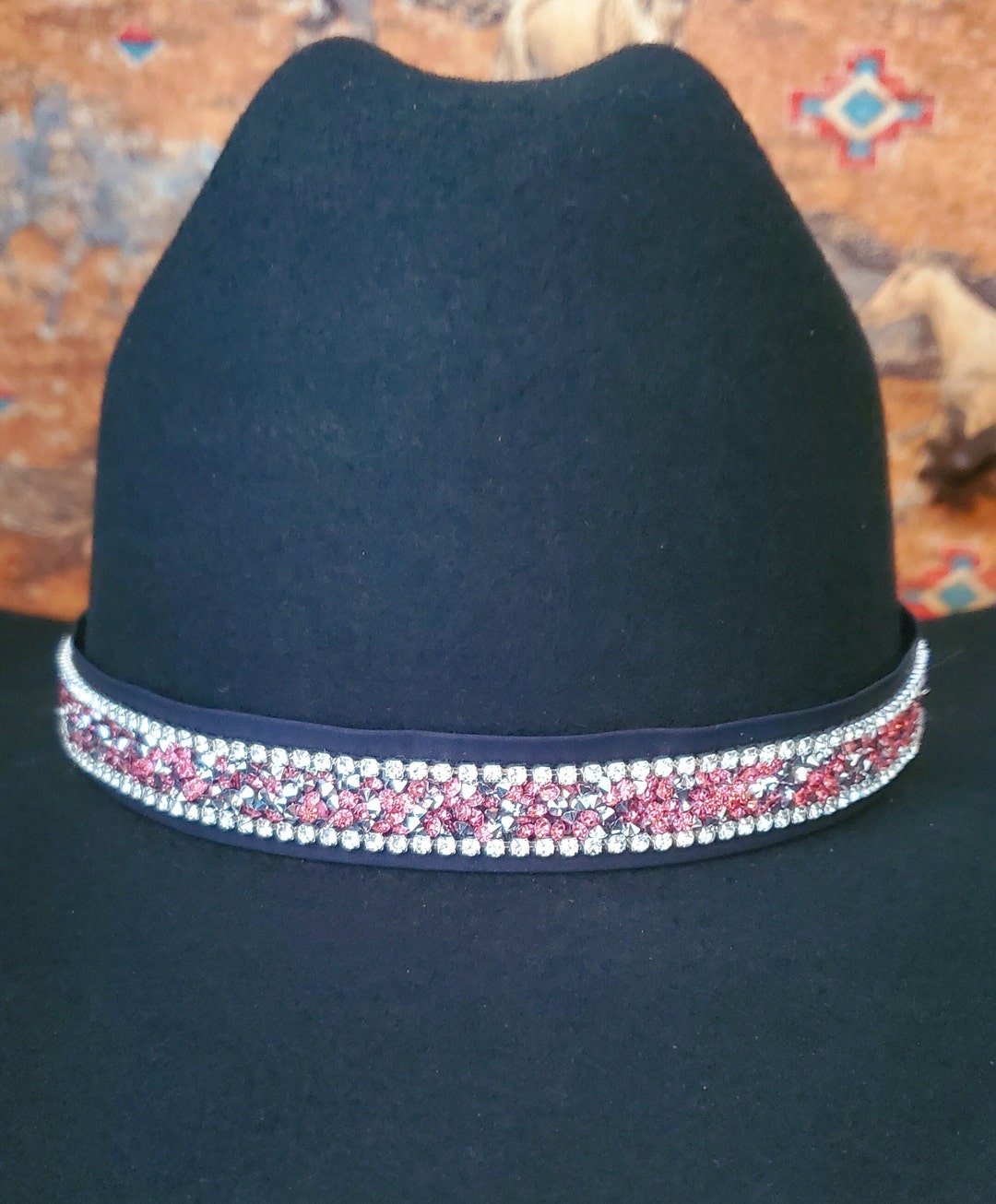 Bling Hat Band, Pink/silver Rhinestones Hat Band, Cowboy Cowgirl, Bling ...