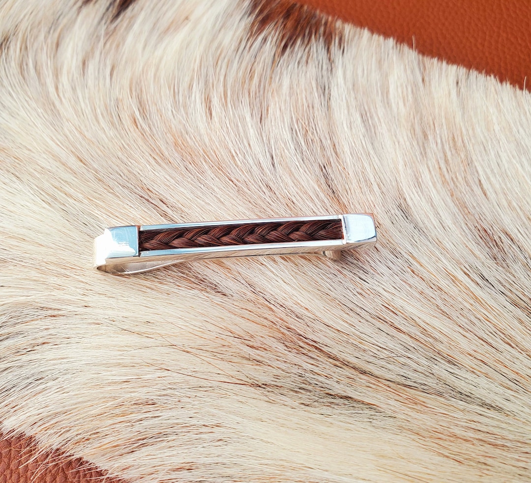 Tie Slide Bar Clip Horse Hair Keepsake With Blue Synthetic Opal and 925 ...
