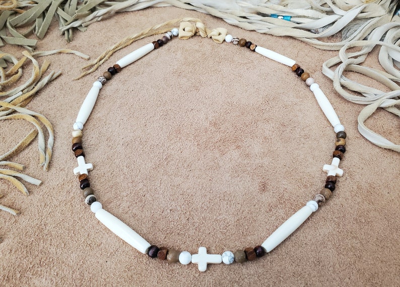 Cross Hat Band, Western Bone or Turquoise Howlite Cross and Hairpipe ...
