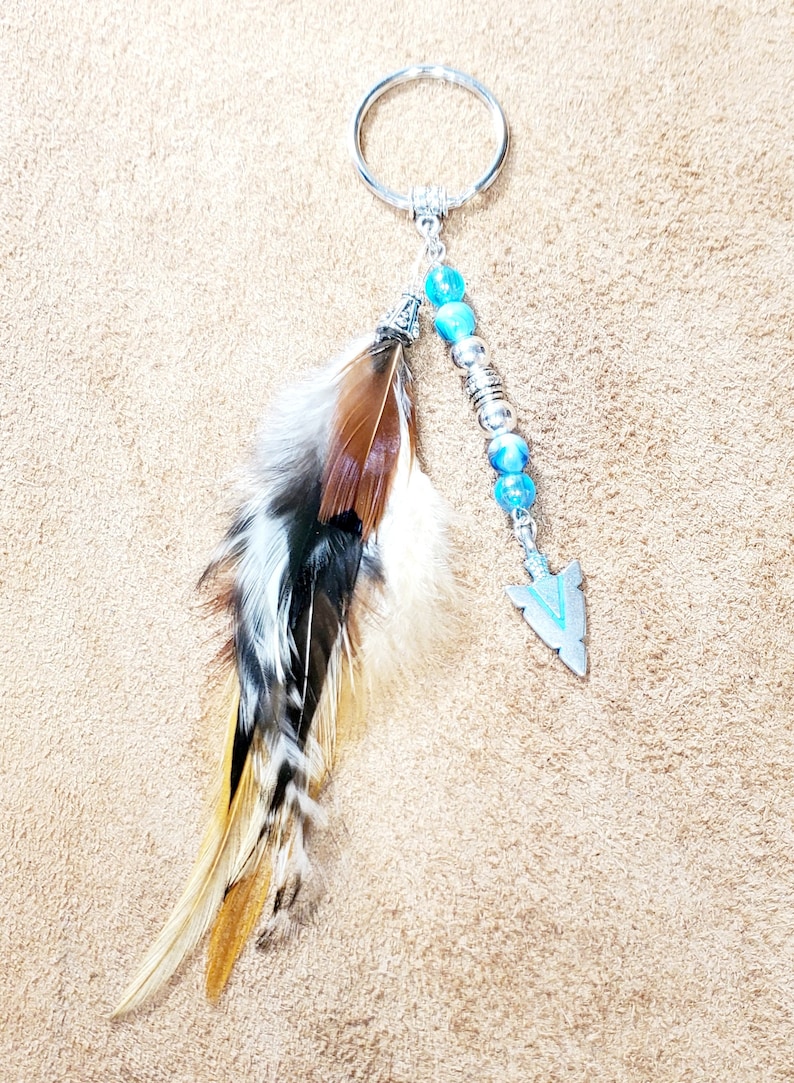 Keyring - Feather Key Ring With Beads and Metal Feather, Arrow, or ...
