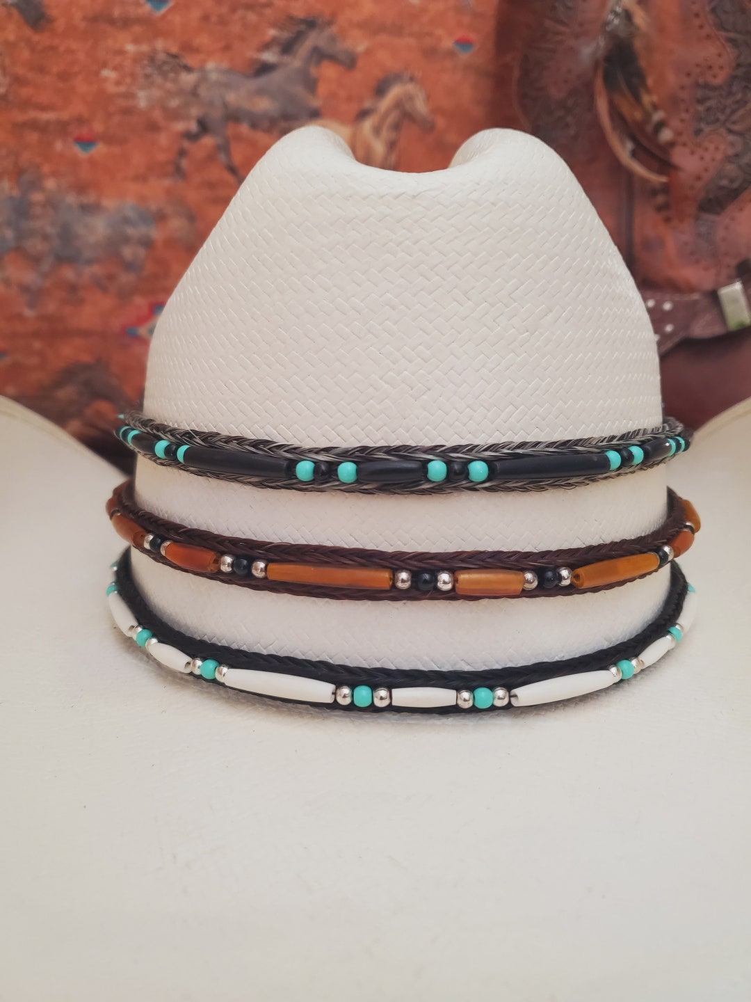 Braided Horse Hair Native American Indian Style Thin Hairpipe Bead Hat ...