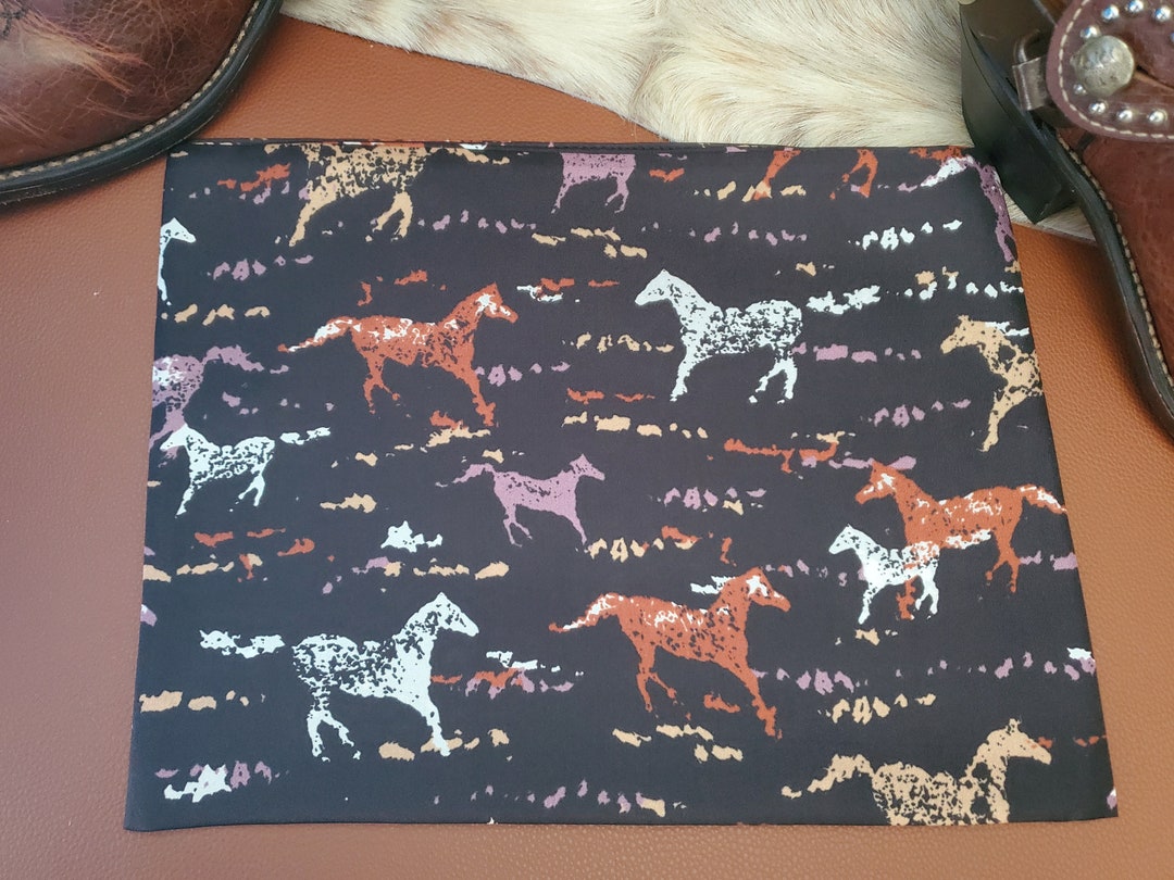 Black Silk Wild Rag With Horses, Cowboy, SASS, Bandana, Neck Scarf ...