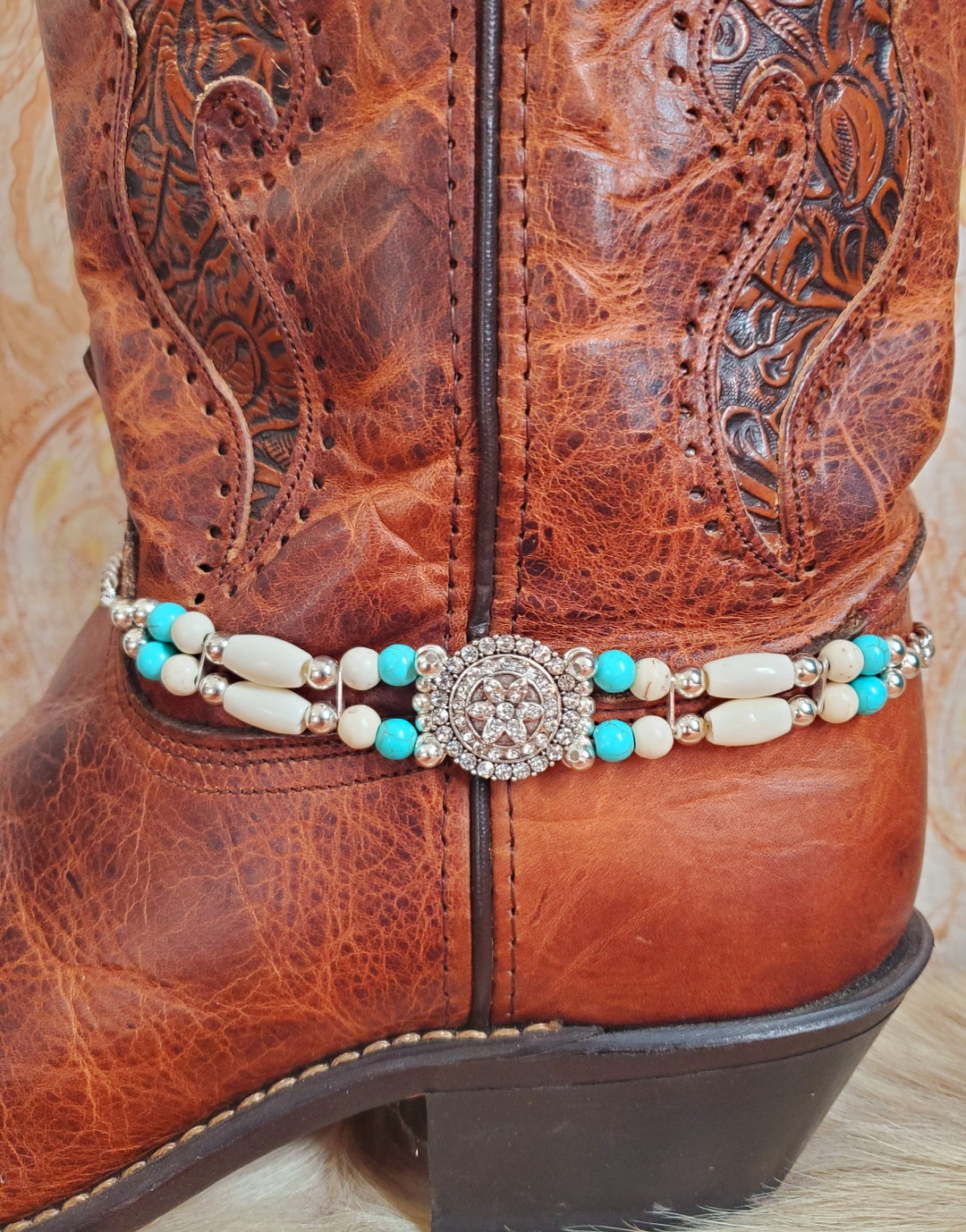 Cowgirl Boot Bracelet Anklet, Handmade With Rhinestones, Silver and ...