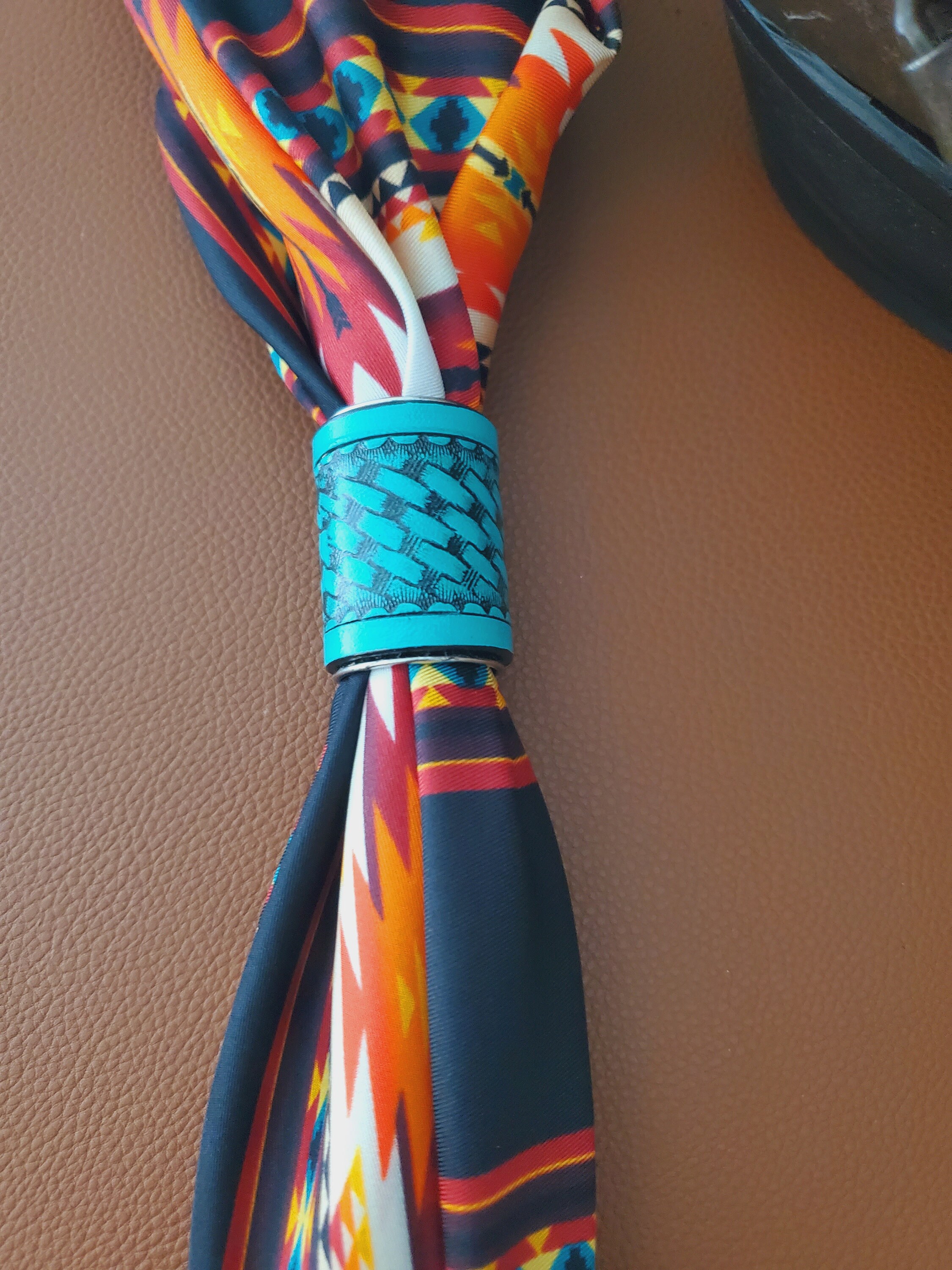 Scarf Slide - Turquoise Basket Weave or Cross Leather Scarf Slide for ...