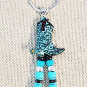 Boot Key Chain Turquoise Cowboy Boot and Beads on Suede Lace Key Ring ...