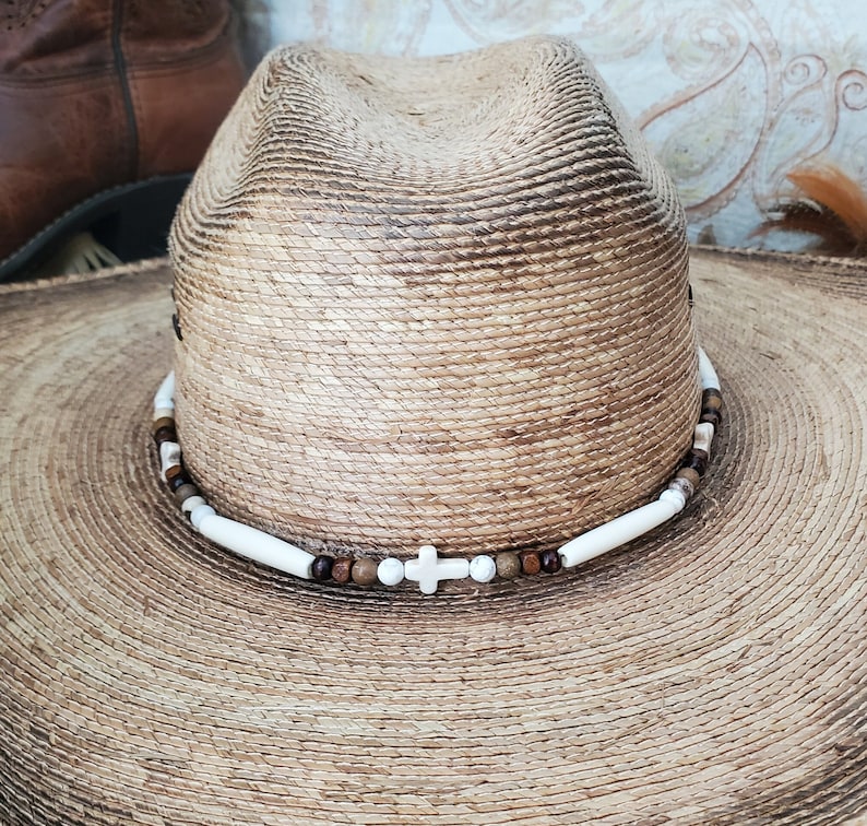 Cross Hat Band, Western Bone or Turquoise Howlite Cross and Hairpipe ...