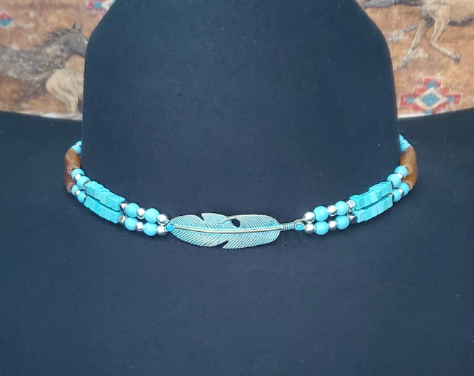 Cowboy Werstern Hat Band With Turquoise and Silver Beads, Turquoise ...