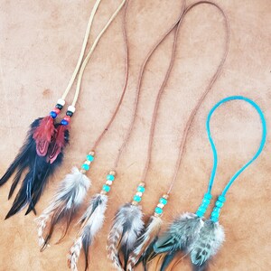Leather Hair Wrap Tie With Beads and Feathers - Choice of Color and ...