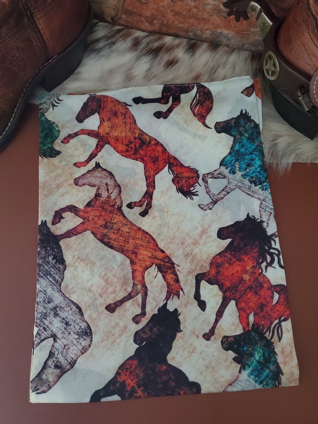 Tan Silk Wild Rag With Horses, Cowboy, SASS, Bandana, Neck Scarf, Fancy ...