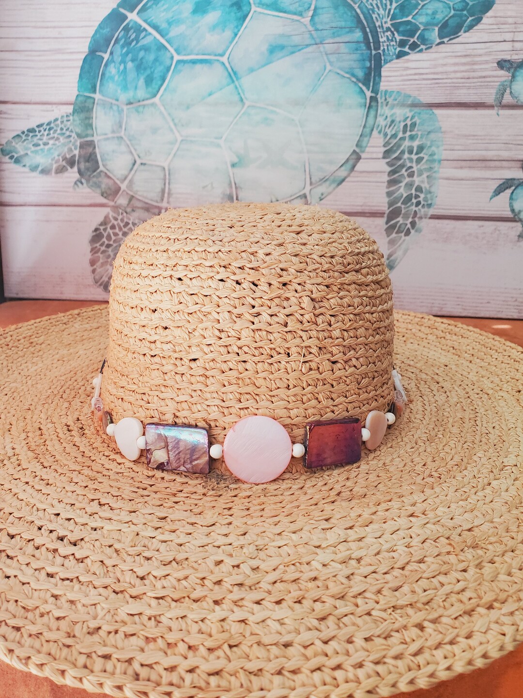 Shell Bead Hatband for a Beach Hat, Sun Hat or Gardening Hat - Handmade ...