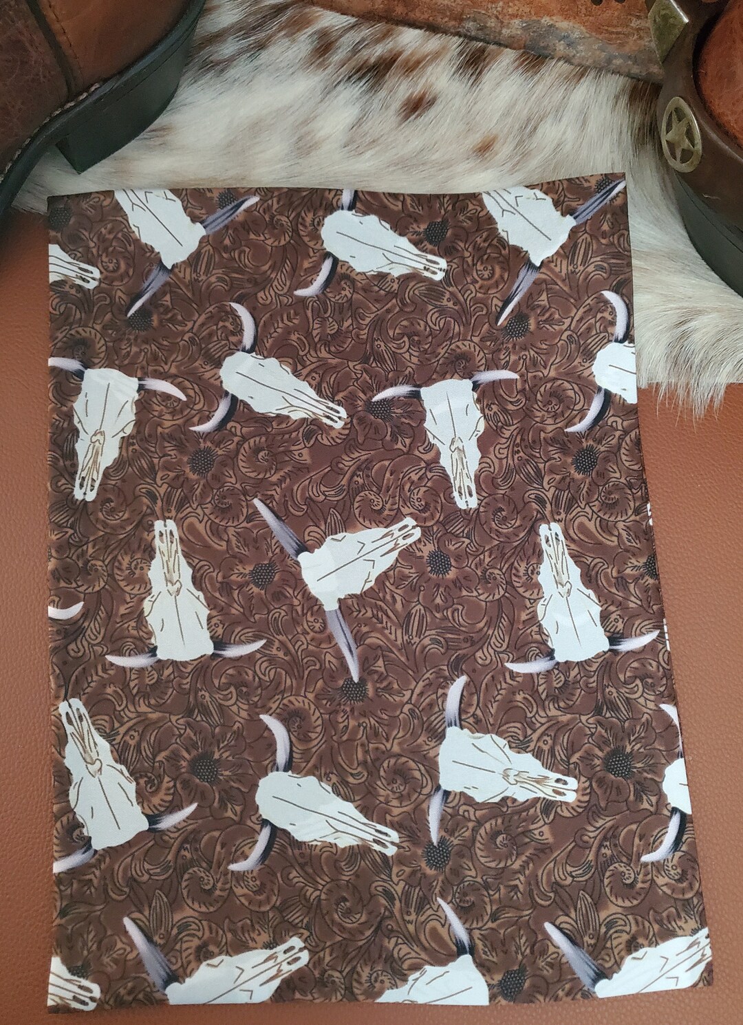 Brown Silk Wild Rag With Western Longhorn Skull, Cowboy, SASS, Bandana ...