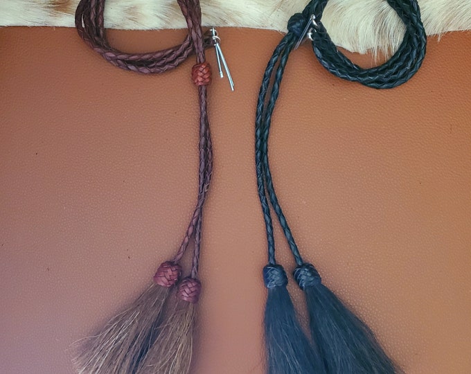 Stampede Hat String Braided Leather With 2 Horse Hair Tassels, Chin Strip, Hat String, Cotter ...