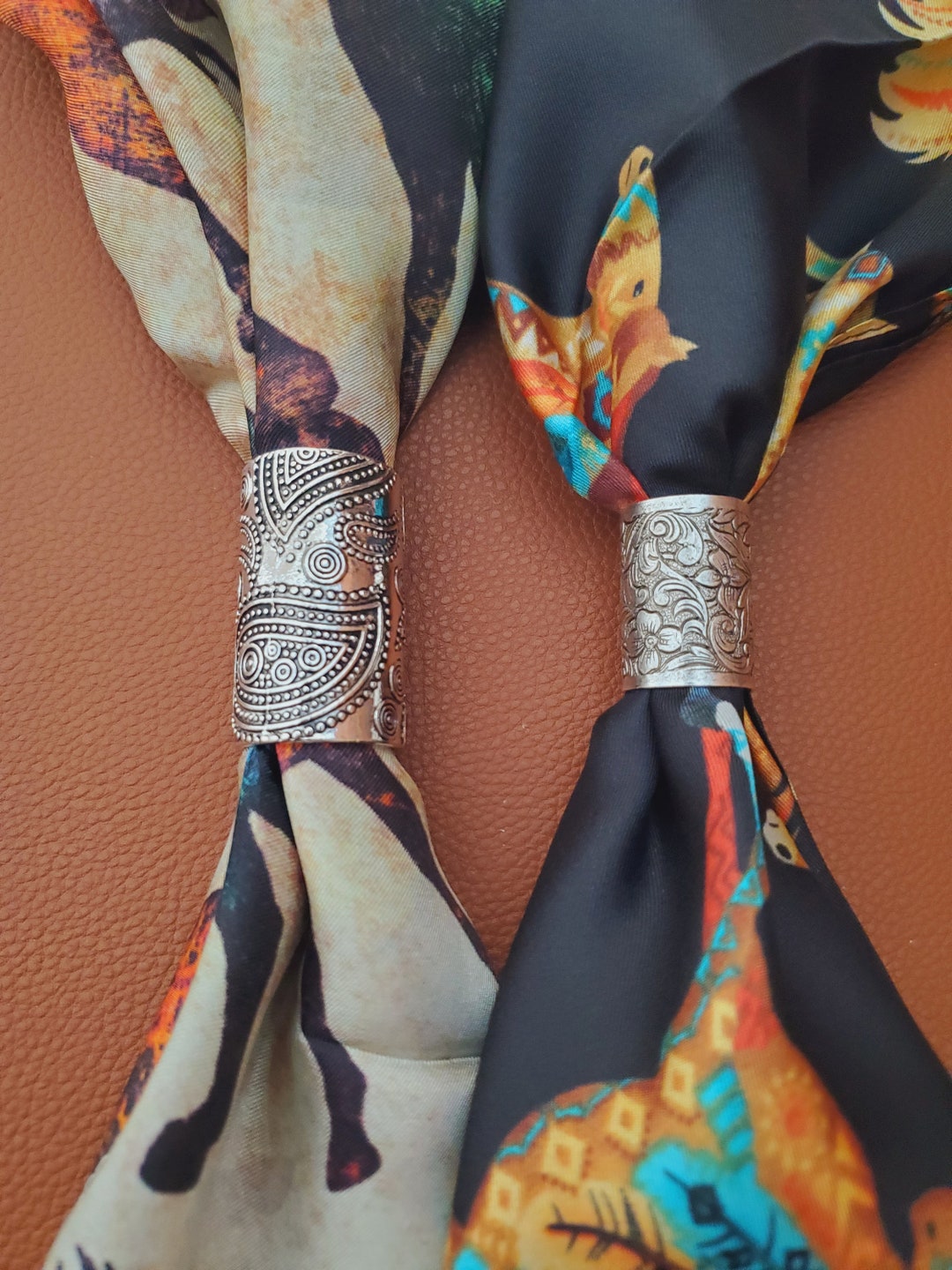 Silk Wild Rag Bandana Scarf Slide - Silver Color With Design in 2 Sizes ...