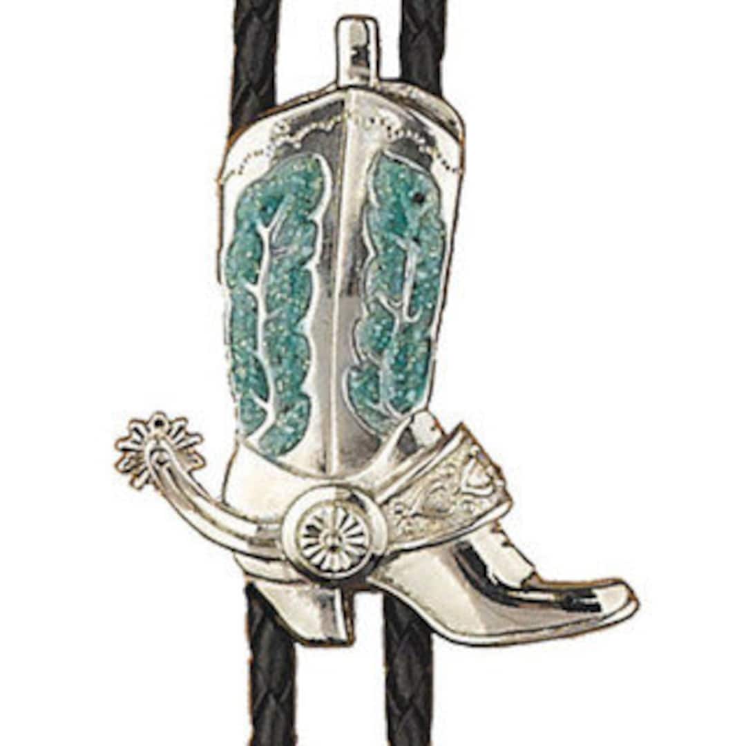 Western Bolo Tie With Silver Cowboy Boot Centerpiece, Black Braided ...