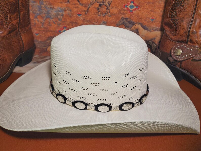 Leather Hat Band With Silver Conchos - Black or Brown Leather ...
