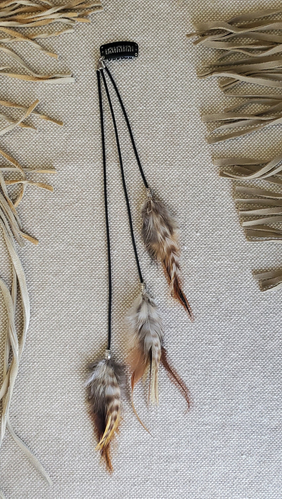 Hair Feather Hair Clip With Leather Cord, Feathers & Beads, Boho Hair ...
