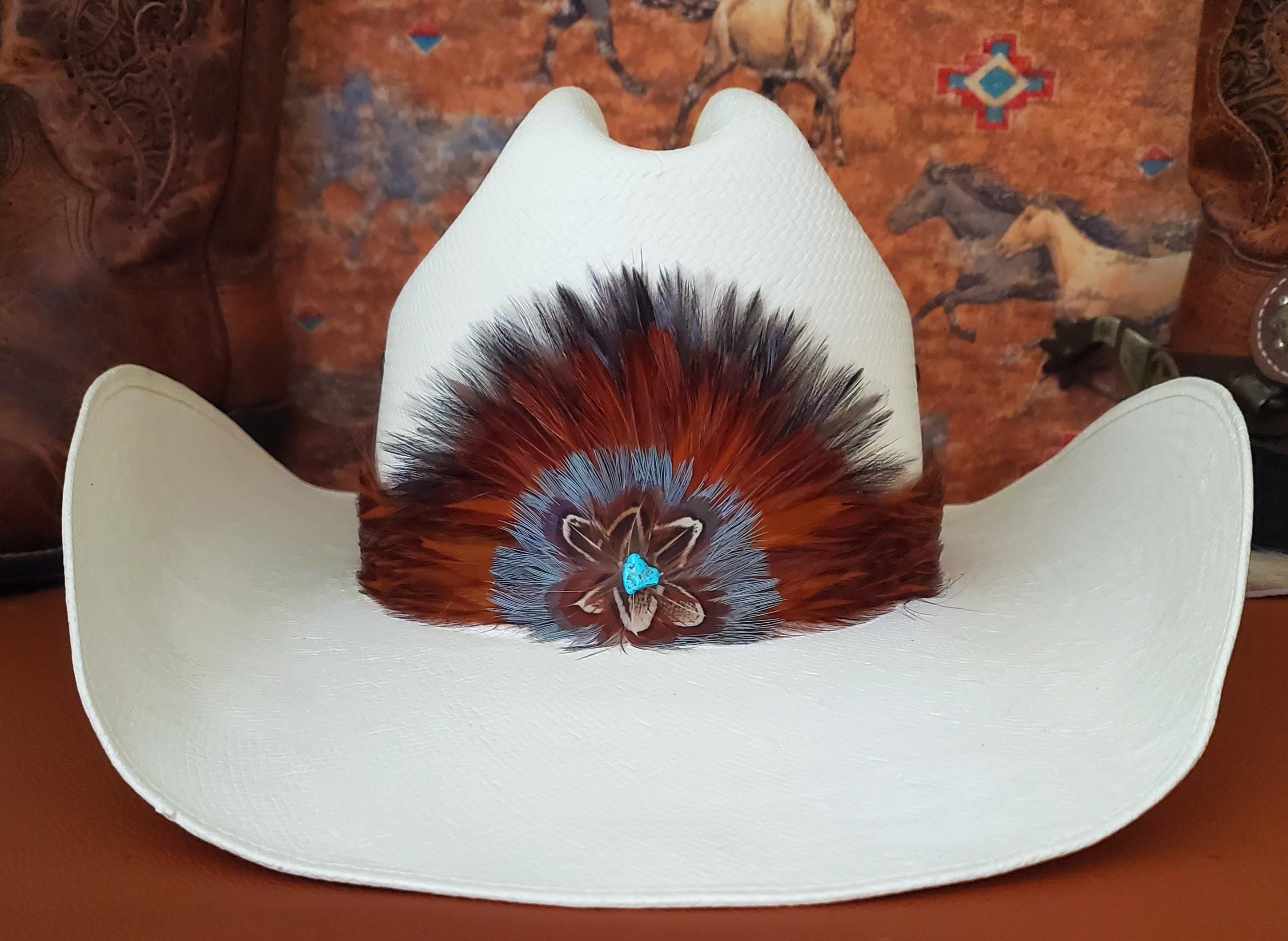 Real Feather Hat Band, Adjustable, Western Cowboy Hatband - Black ...