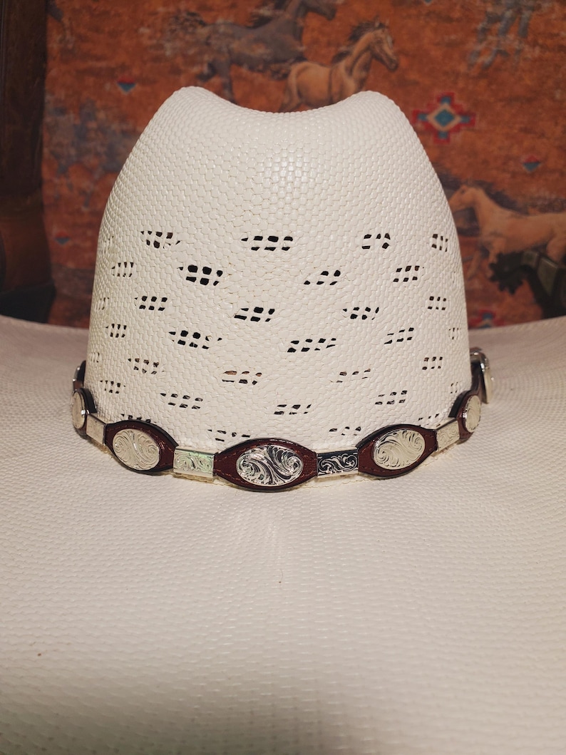 Leather Hat Band With Silver Conchos - Black or Brown Leather ...
