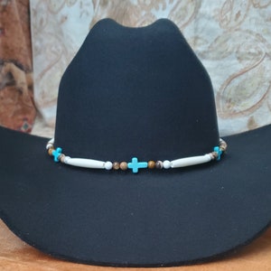 Cross Hat Band, Western Bone or Turquoise Howlite Cross and Hairpipe ...