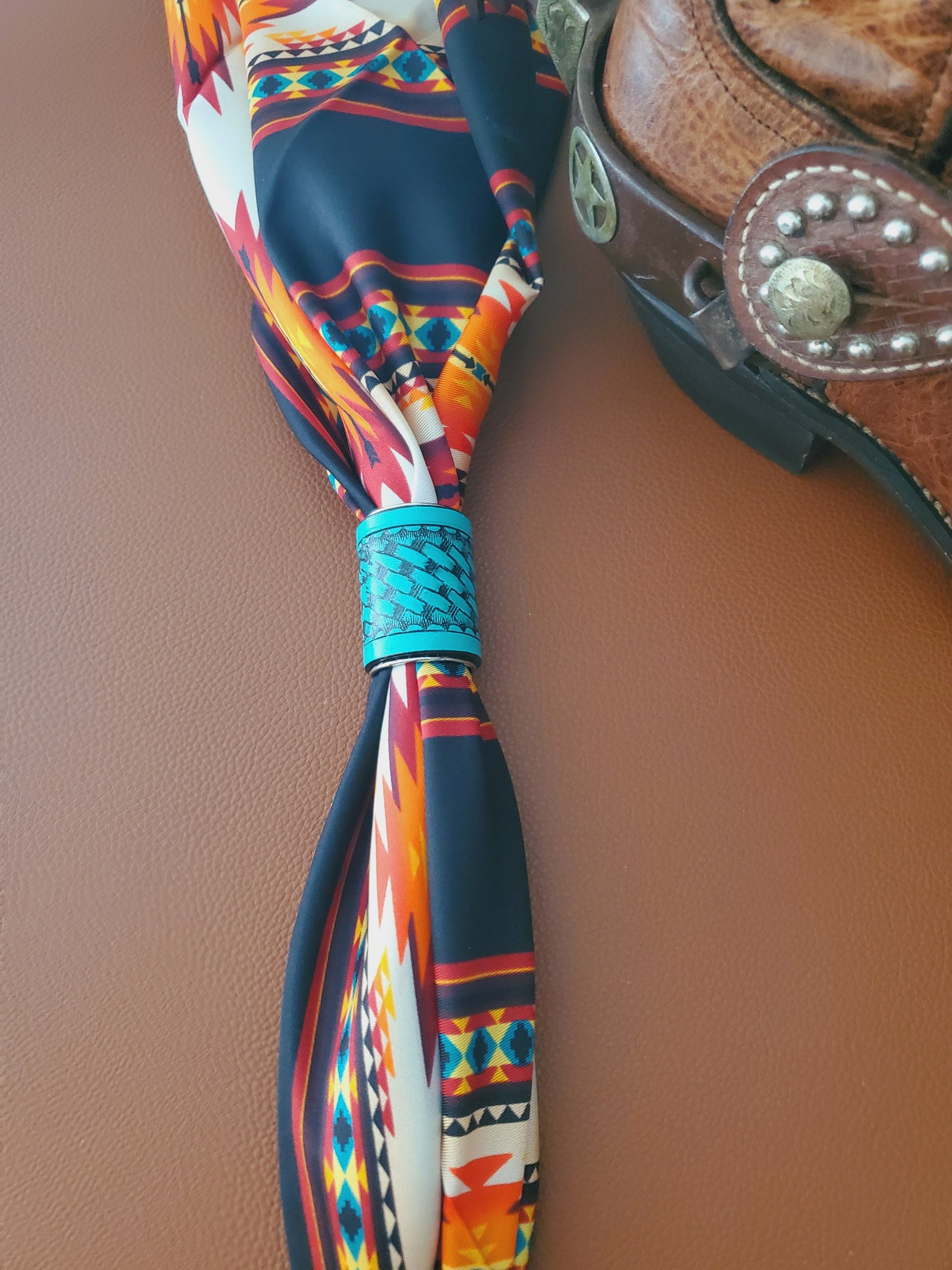 Scarf Slide - Turquoise Basket Weave or Cross Leather Scarf Slide for ...
