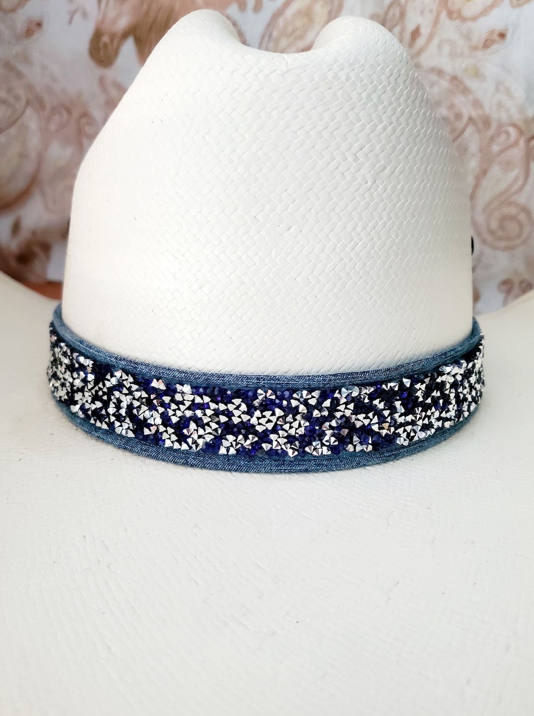 Bling Hat Band, Demin Blue Jean With Blue Rhinestones Hat Band, Cowboy ...