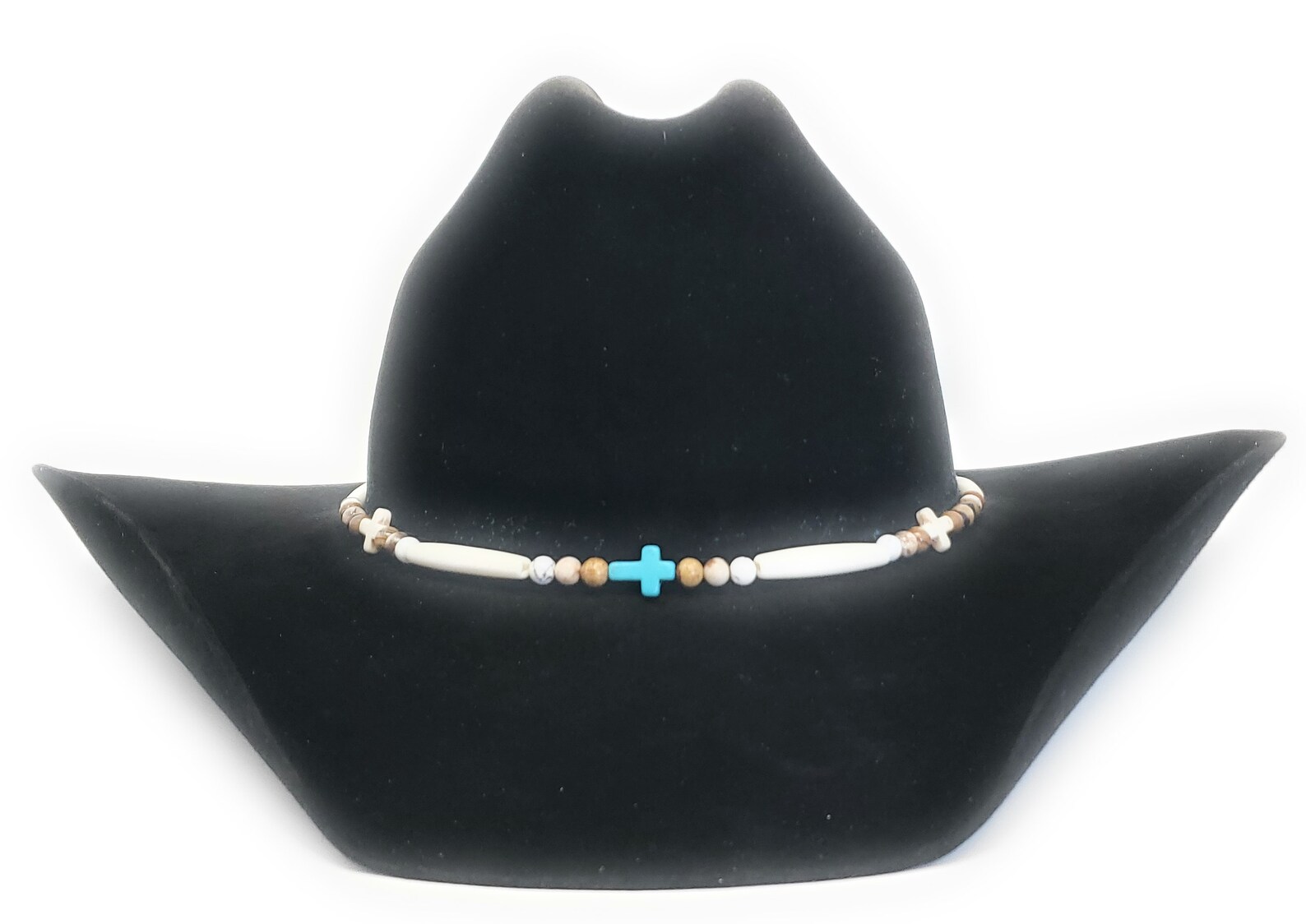 Cross Hat Band, Western Bone or Turquoise Howlite Cross and Hairpipe ...