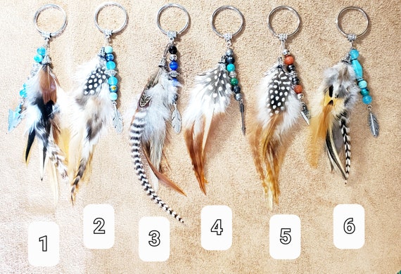 Keyring Feather Key Ring With Beads and Metal Feather - Etsy