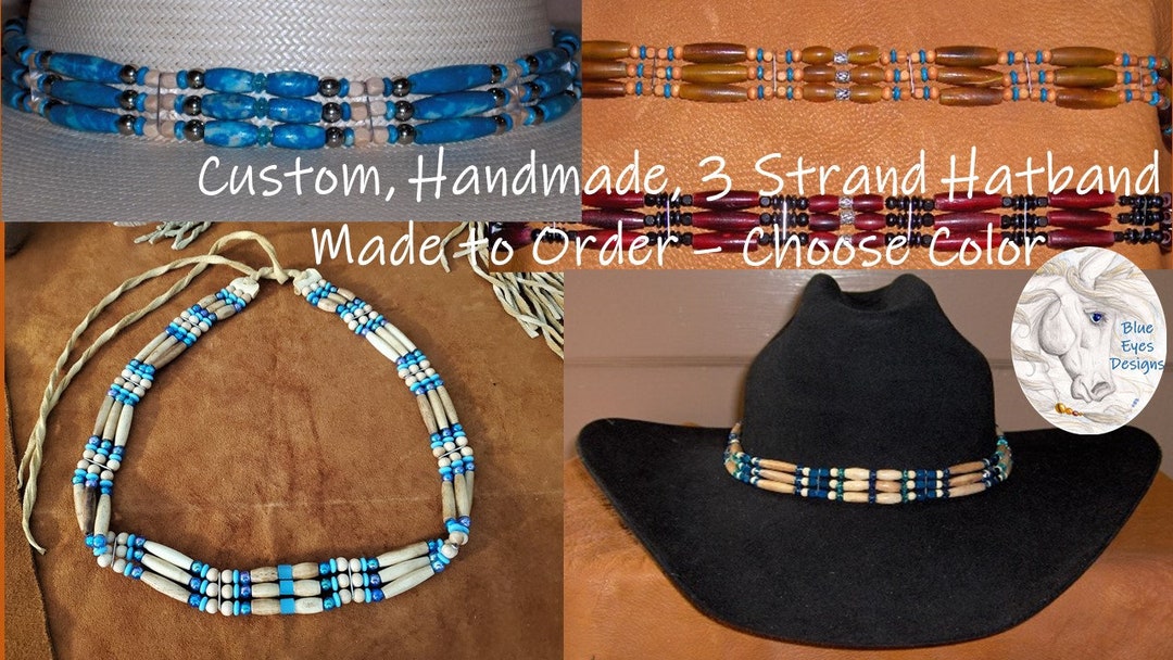 Custom Hat Band, Genuine Buffalo Bone or Horn Hairpipe Beads, Handmade ...