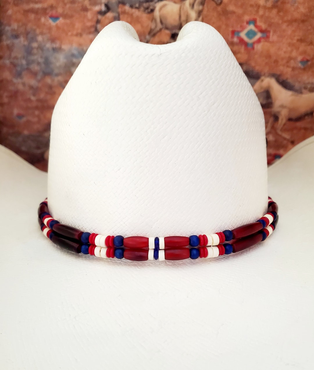 Patriotic Western Hatband, Red, White and Blue Beaded Hat Band ...