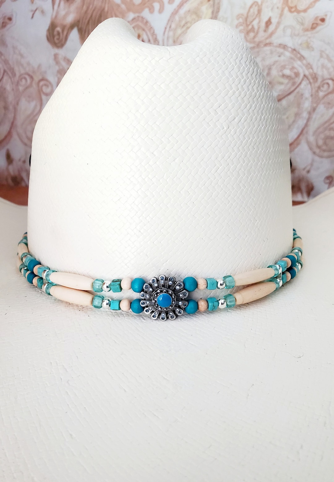 Concho Hat Band With Turquoise, Antique Bone Hairpipe Beads and Your ...