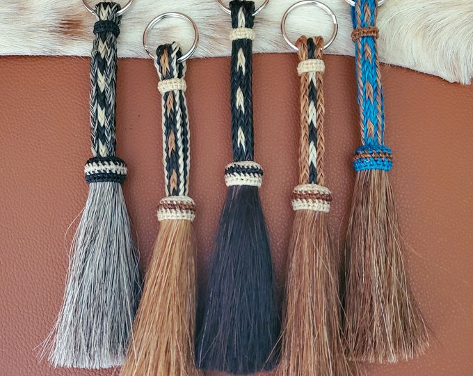 Horsehair Tassel Keychain, 7" Braided Horse Hair Keyring, Western ...