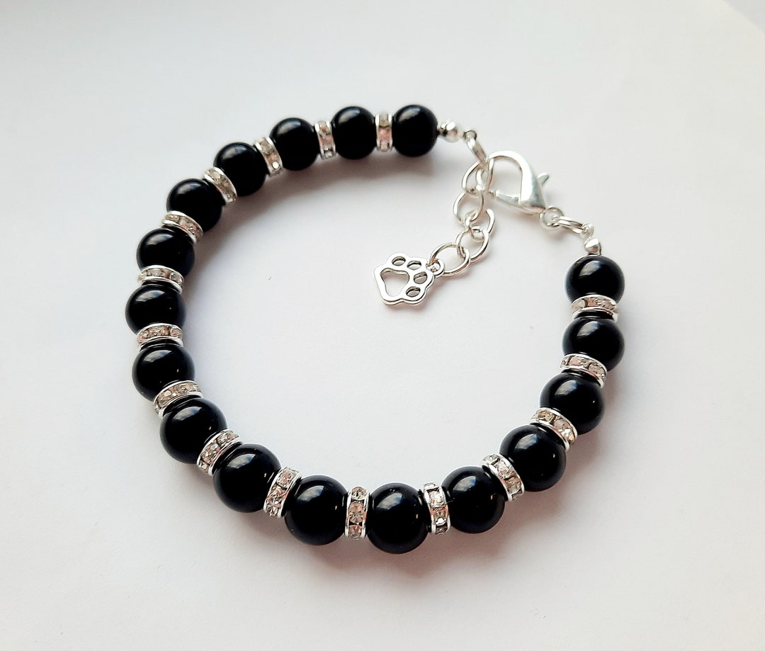 Black Pearl Necklace for Dogs and Cats With Rhinestone Roundels - Etsy