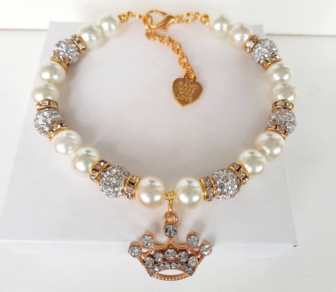 Pearl Necklace for Dogs and Cats With a Crown Charm, Pearl Dog Collar ...