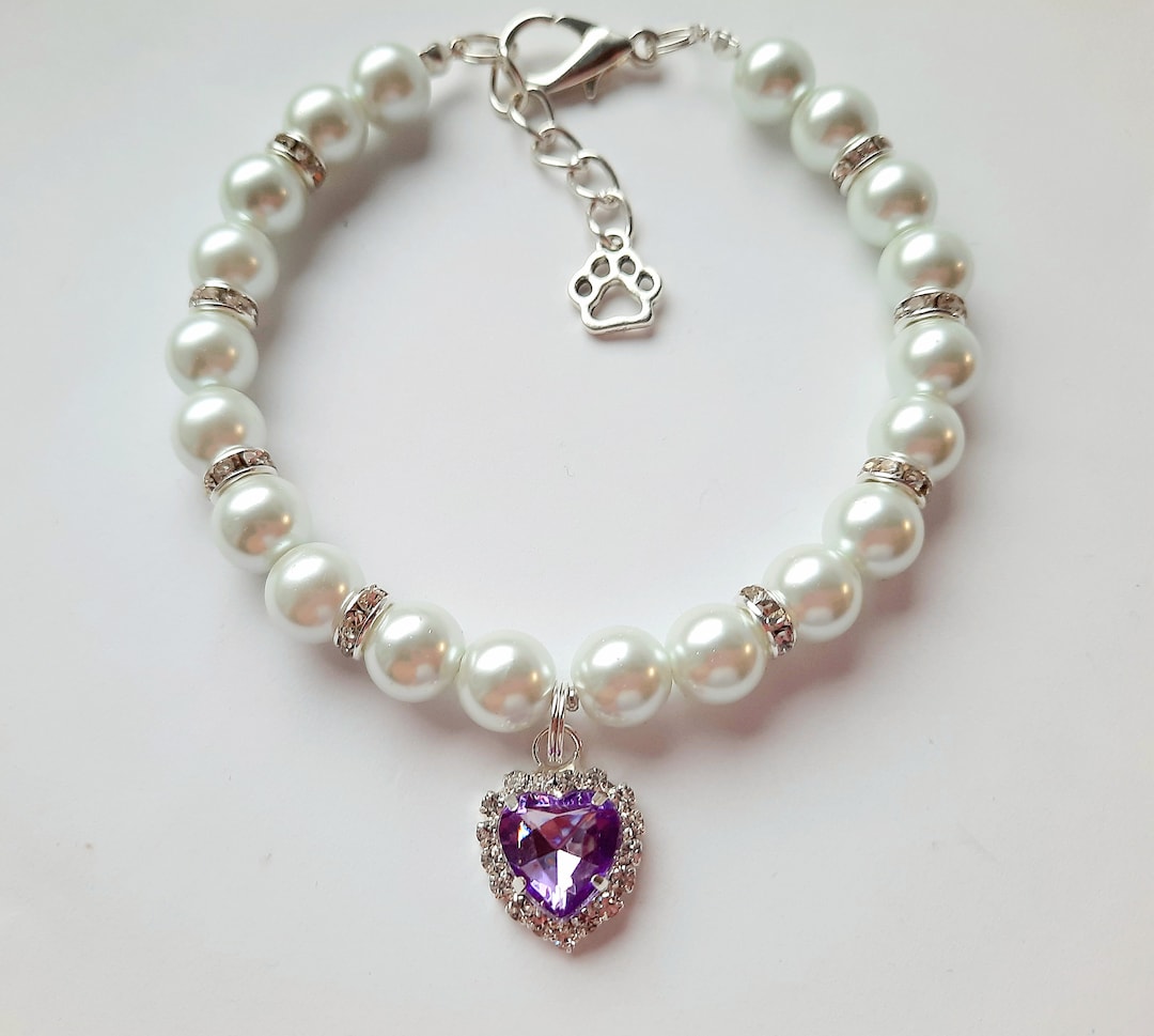 Pearl Necklace for Dogs and Cats With a Heart Charm, Dog Pearl Collar ...