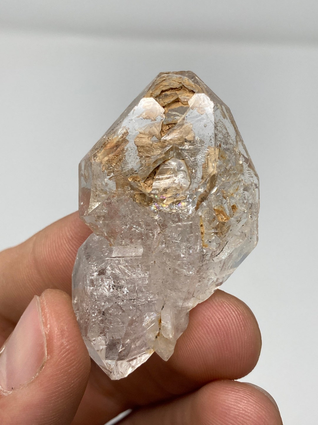 Skeletal Elestial Quartz Scepter With Clay Inclusions, Rainbows ...