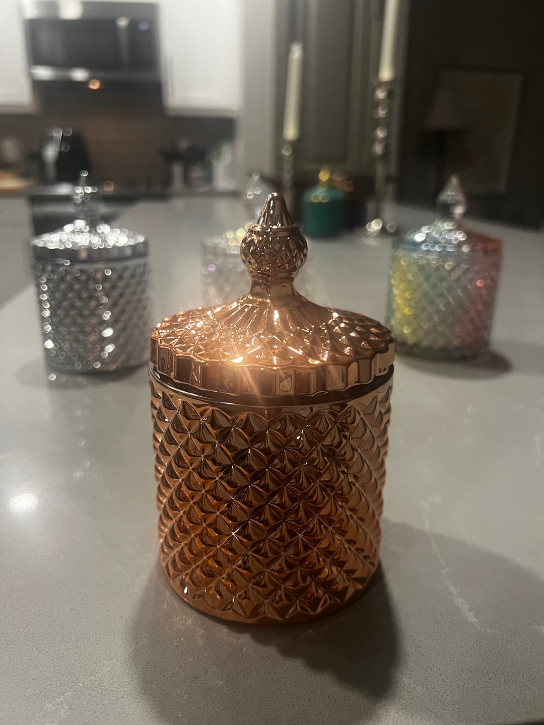 Diamond-cut Rose Gold Candle Making Jars Set | High-quality Glass ...