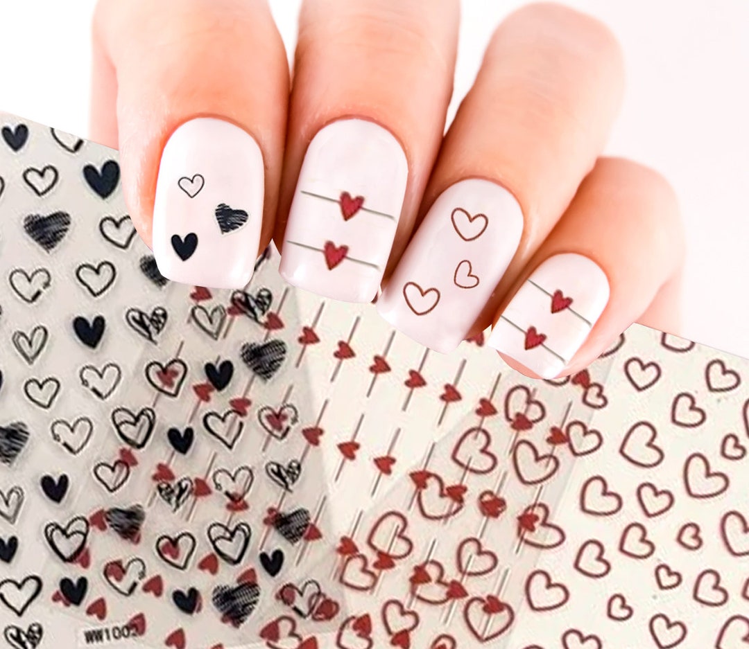 Heart Shape Decal Transfer Nail Stickers - Etsy