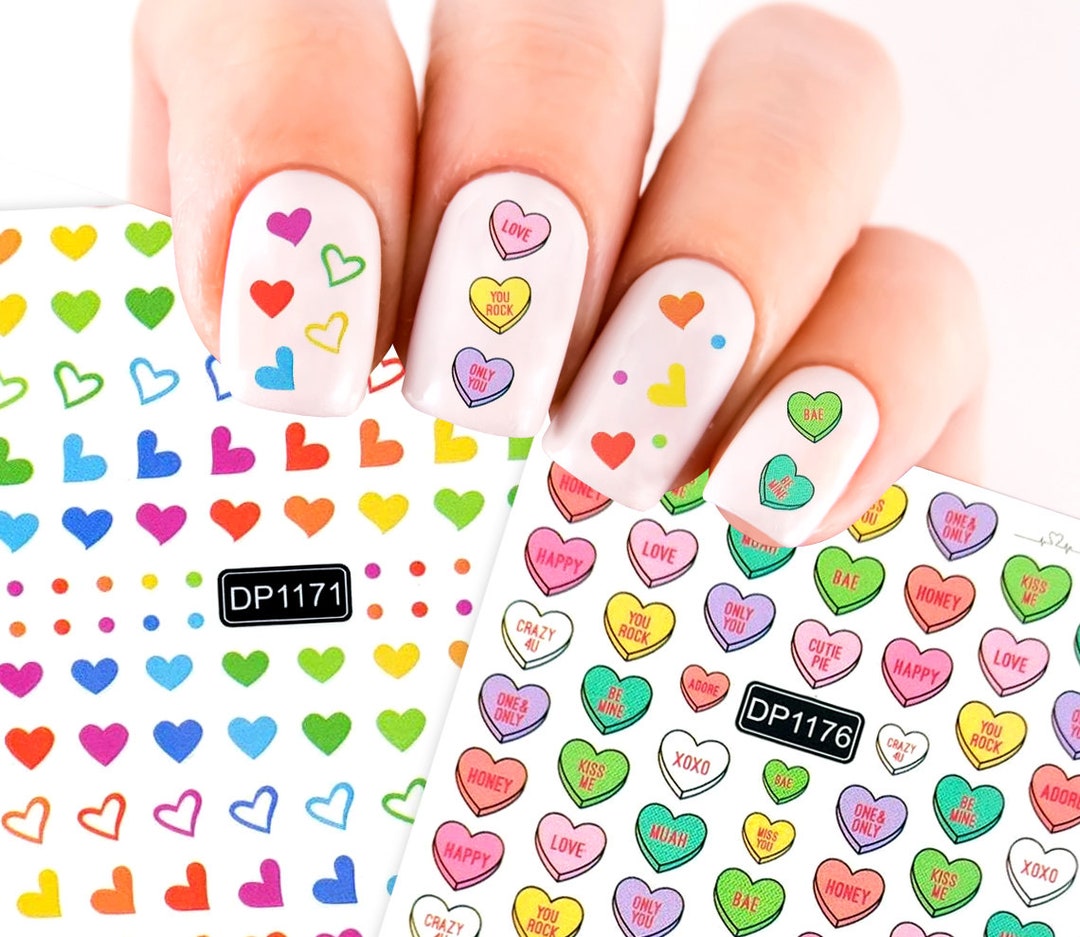 Multicolour Love Heart Sweet Shape Decal Transfer Nail Stickers - Etsy