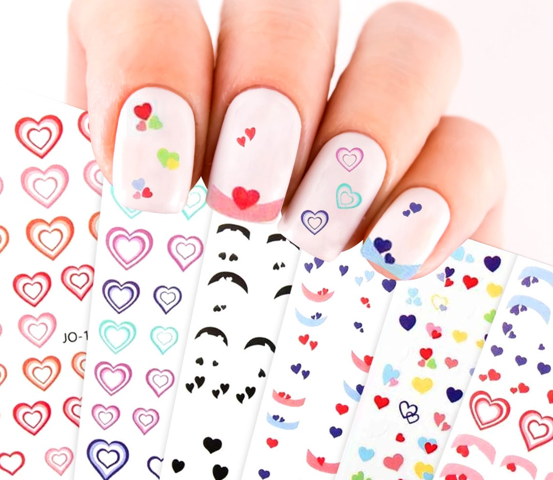 Multicolour Love Heart Shape Decal Transfer Nail Stickers - Etsy