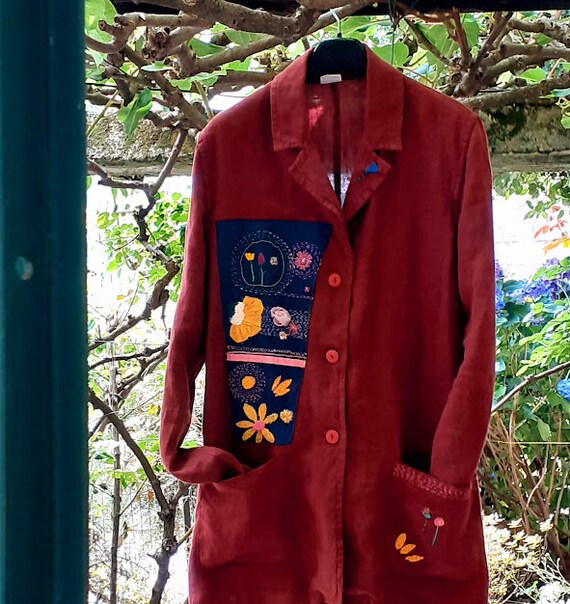 Women's Long Linen Jacket Reuse Recycling Hand Made - Etsy