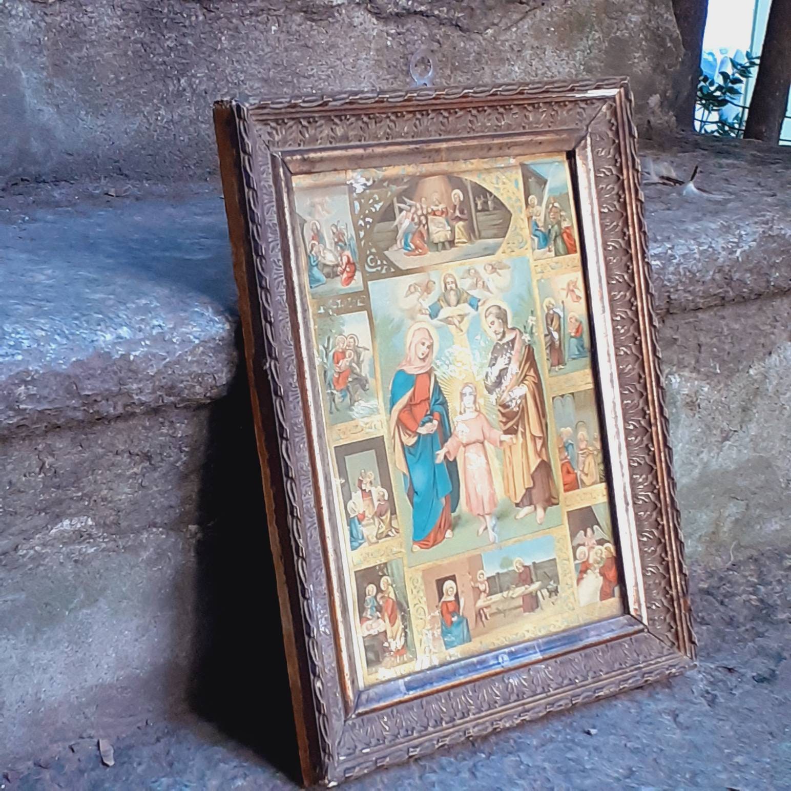 Ancient Religious Painting holy Family Antique Painting With a Wooden ...