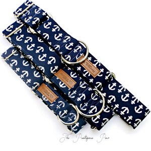 Anchors Away Nautical Navy Blue Dog Collar With Metallic Silver Accent ...