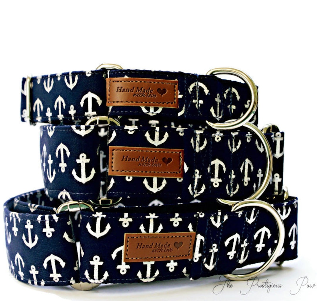 Anchors Away Nautical Navy Blue Dog Collar With Metallic Silver Accent ...