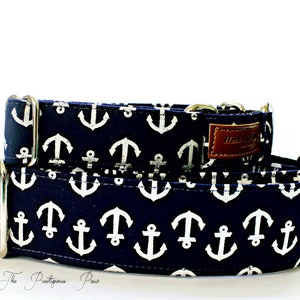 Anchors Away Nautical Navy Blue Dog Collar With Metallic Silver Accent ...