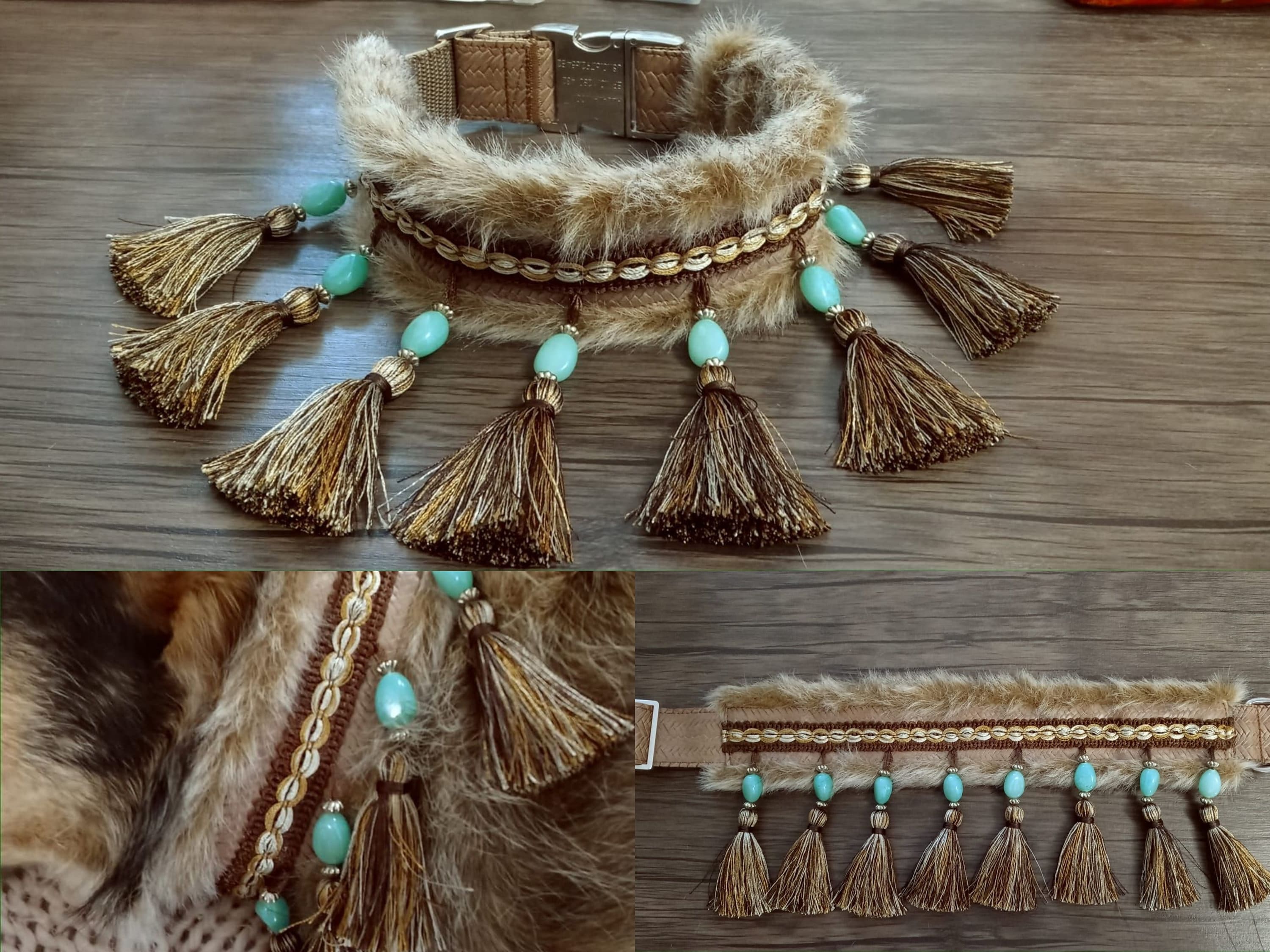 Vegan Leather Tassel Dog Collar W/ Faux Fur Lining ***BUCKLE INCLUDED ...