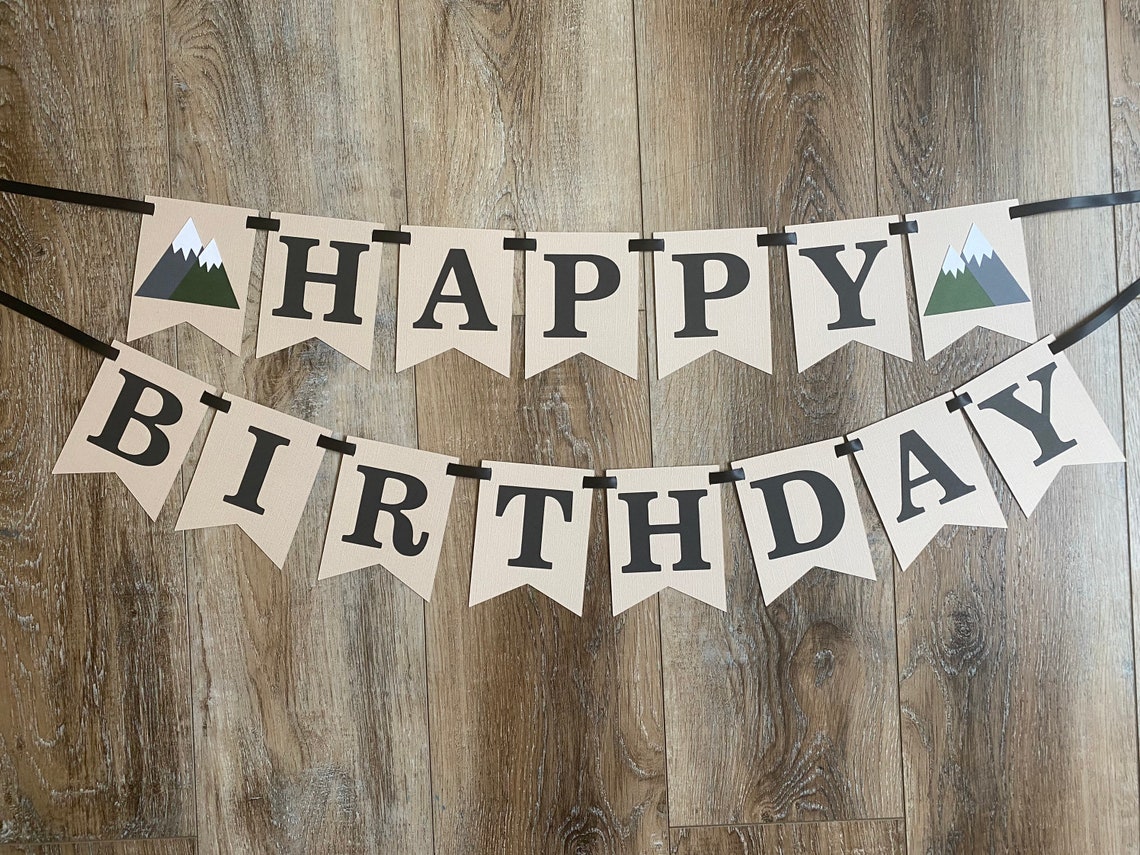 Mountain Happy Birthday Banner First Birthday Adventure Theme - Etsy