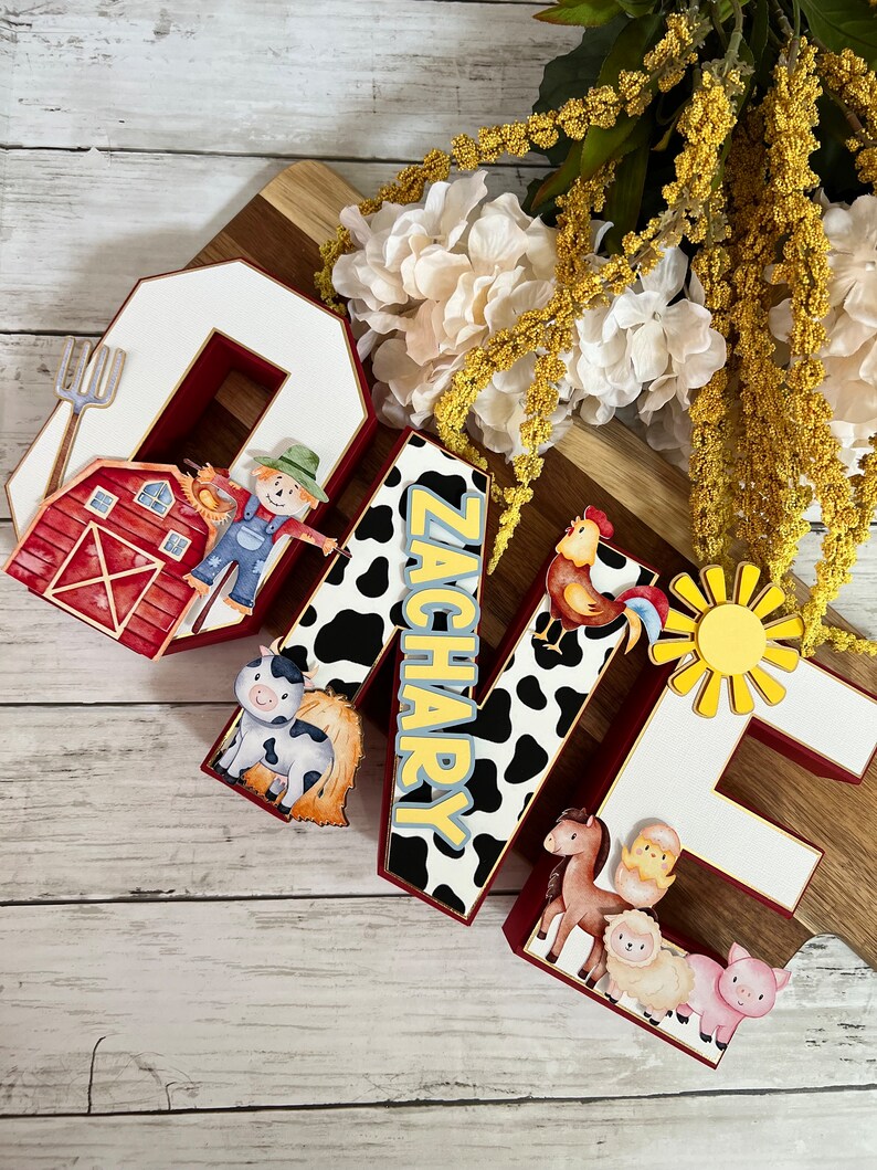Farm Animal 3D Letters Farm Party One Paper Letters - Etsy