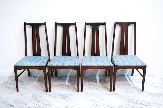 Mid Century Modern MCM Dining Chairs Set of 4 Walnut and Burl - Etsy
