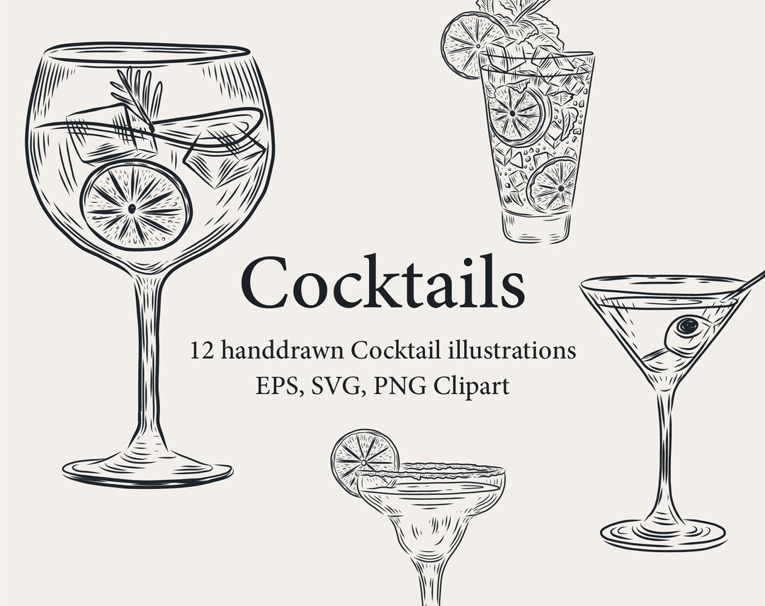 Cocktail Illustrations Hand Drawn Cocktails Clipart, Cocktail ...